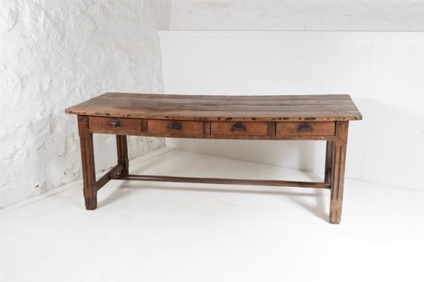 Antique French Oak Farmhouse Kitchen Prep Dining Table with 8 Drawers ...