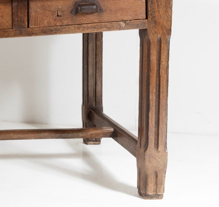 Antique French Oak Farmhouse Kitchen Prep Dining Table with 8 Drawers ...