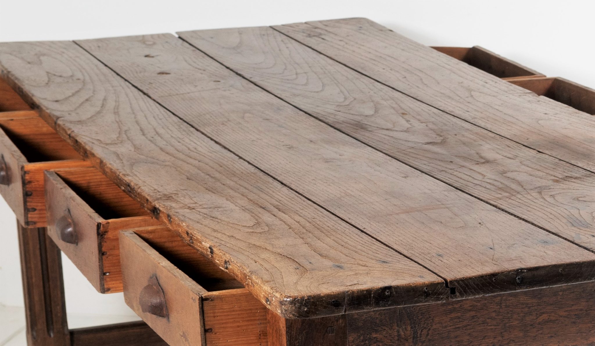 Antique French Oak Farmhouse Kitchen Prep Dining Table with 8 Drawers ...