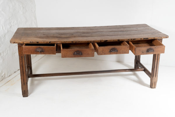 Antique French Oak Farmhouse Kitchen Prep Dining Table with 8 Drawers ...
