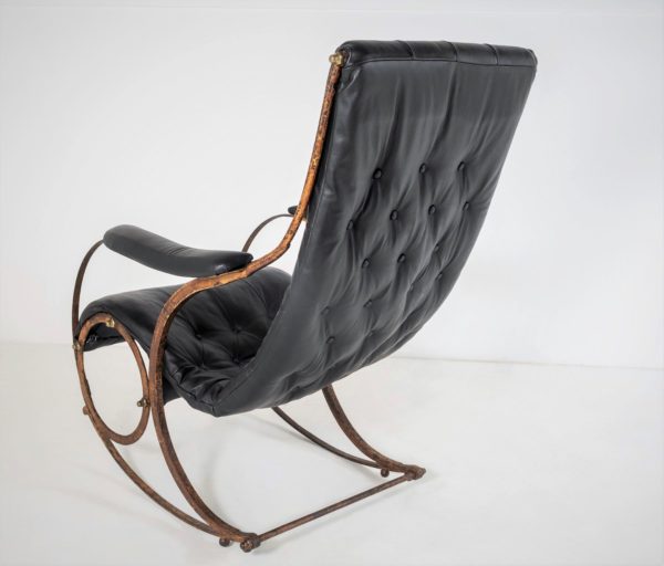 Historic 19th Century Antique Iron Frame Leather Sling Rocking Chair by ...