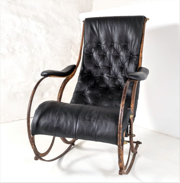 Historic 19th Century Antique Iron Frame Leather Sling Rocking Chair by ...