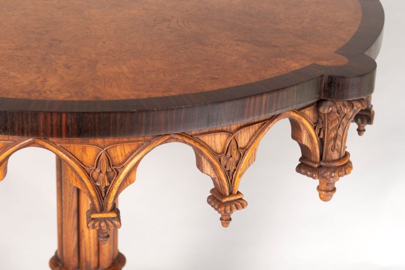 An Exceptional Arthur Brett Gothic Revival Burr Oak Inlay Centre Table ...