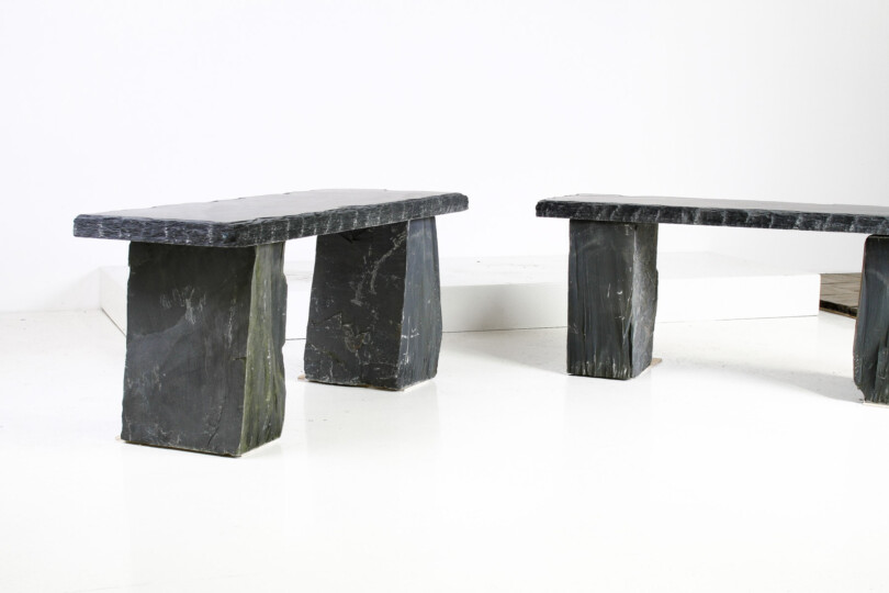Pair of Natural Stone Garden Bench Seats – Riven Welsh Slate ...